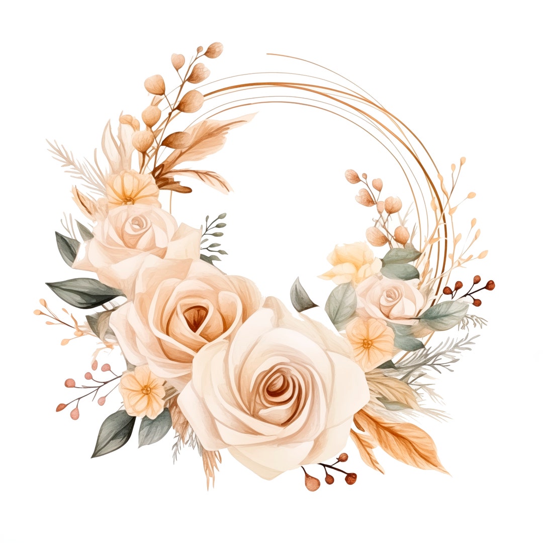 10 PNG Watercolor Elegant Boho Floral Clipart, Boho Flowers Clip Art ...