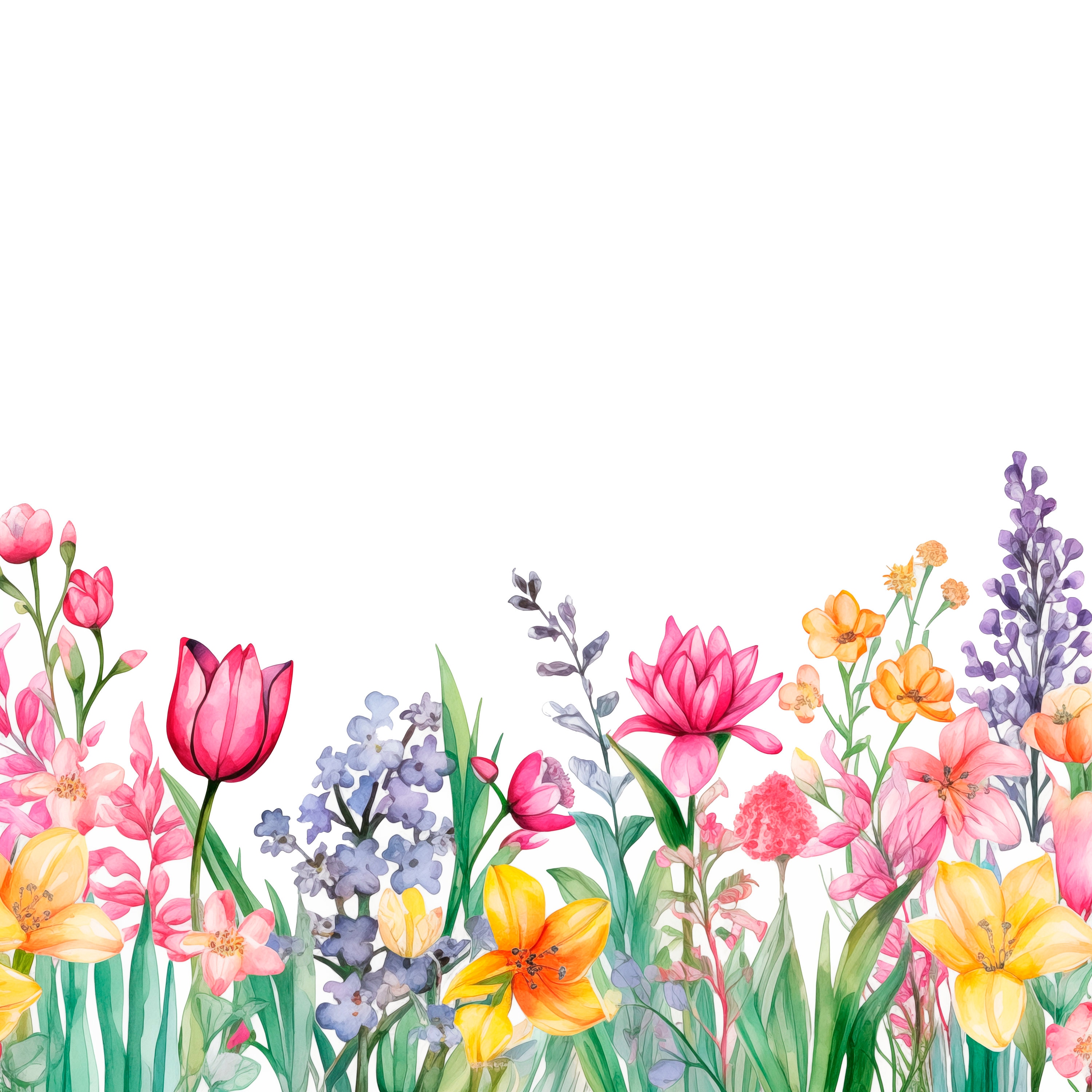 10 Spring Flower Border Clipart, Watercolor Vibrant Flowers PNG ...