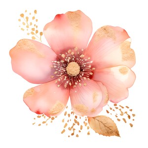 10 Abstract Flowers Clipart, Pink Gold Flower, Flowers Print, Printable ...