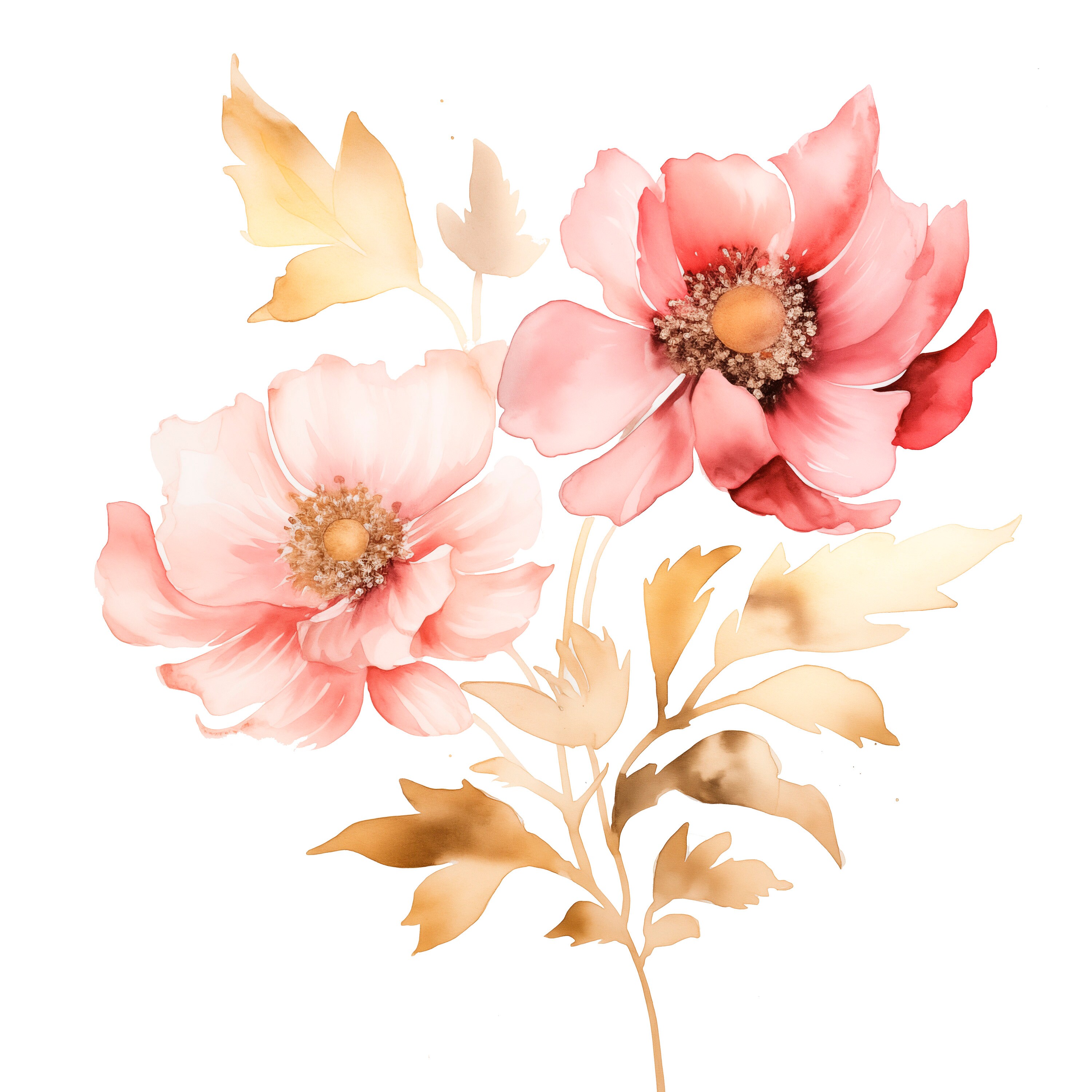 10 Abstract Flowers Clipart, Pink Gold Flower, Flowers Print, Printable ...