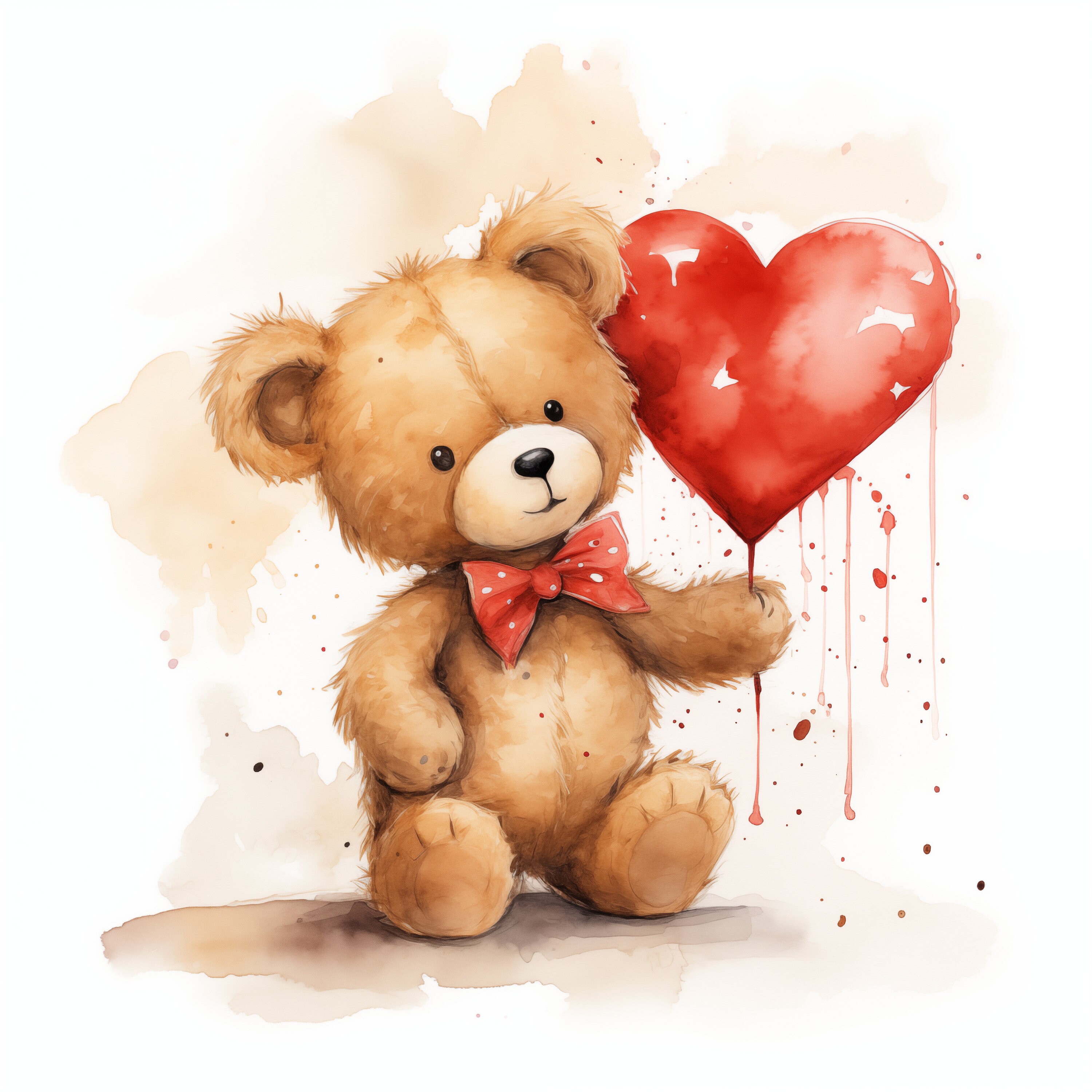 Watercolor Valentines Teddy Bear Clipart, 10 PNG Valentines Day Clipart ...