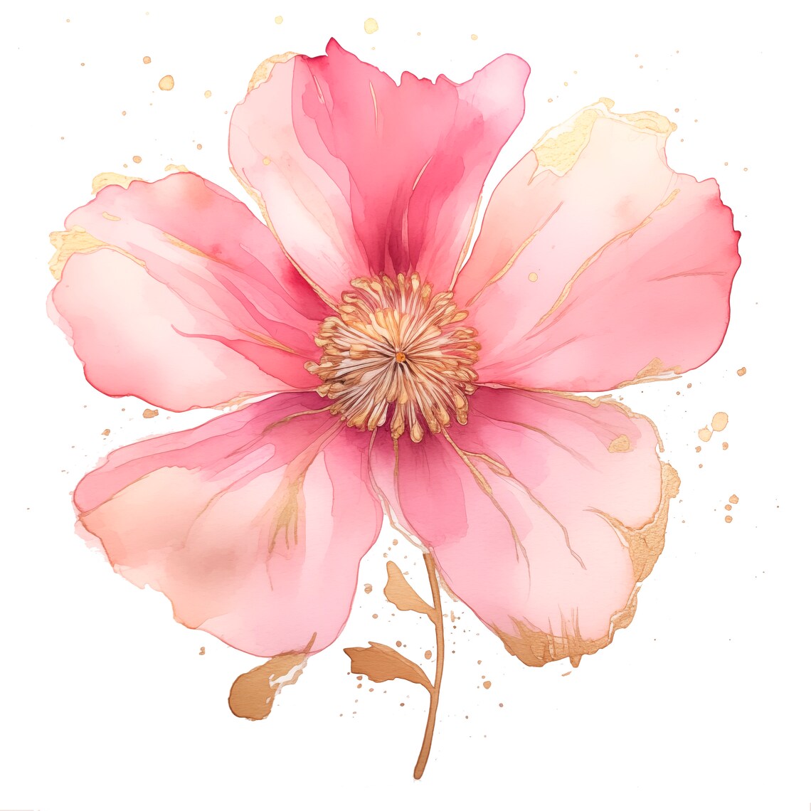 10 Abstract Flowers Clipart, Pink Gold Flower, Flowers Print, Printable ...