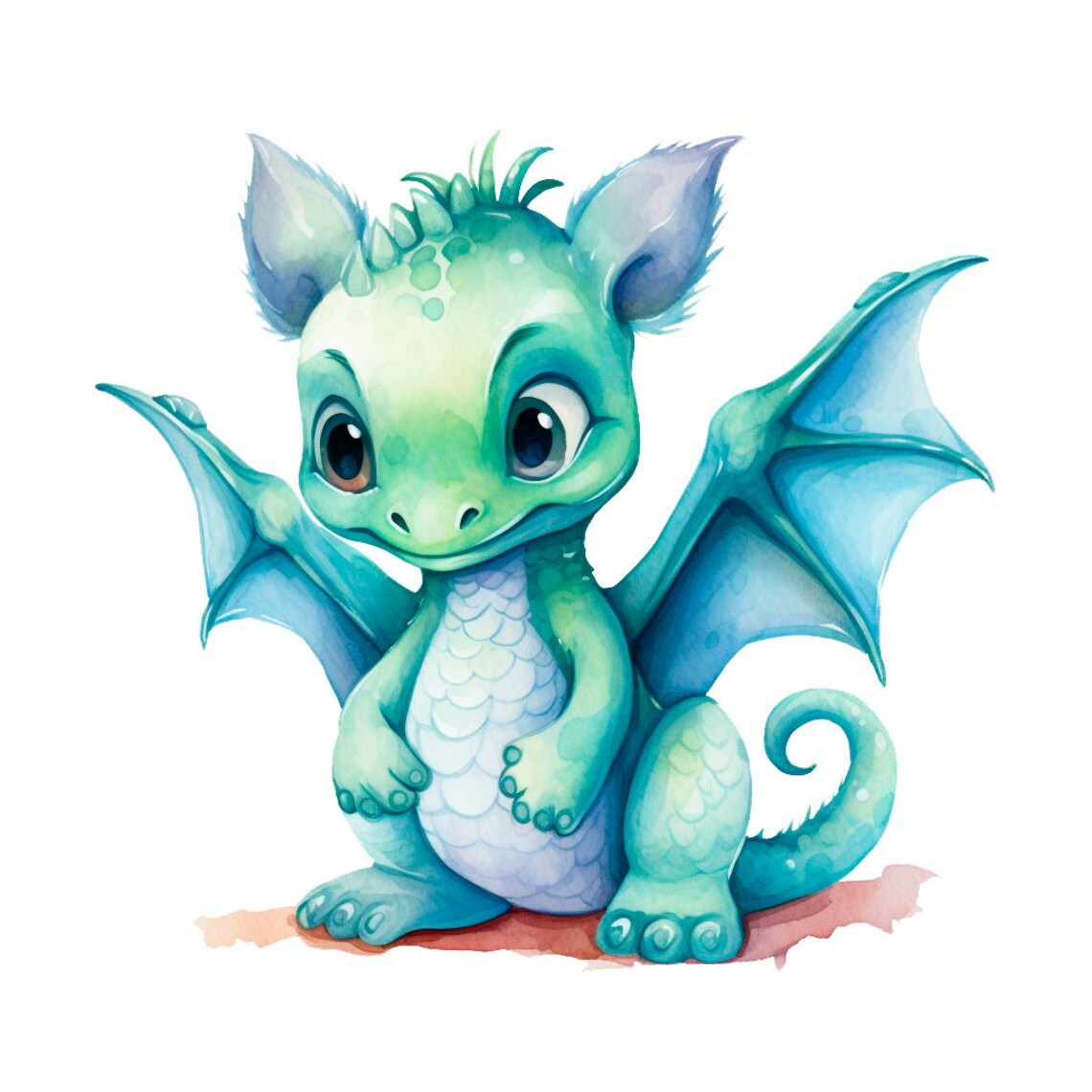 Dragons Watercolor Clipart, Cute Dragon PNG, Nursery Wall Art, Boys ...