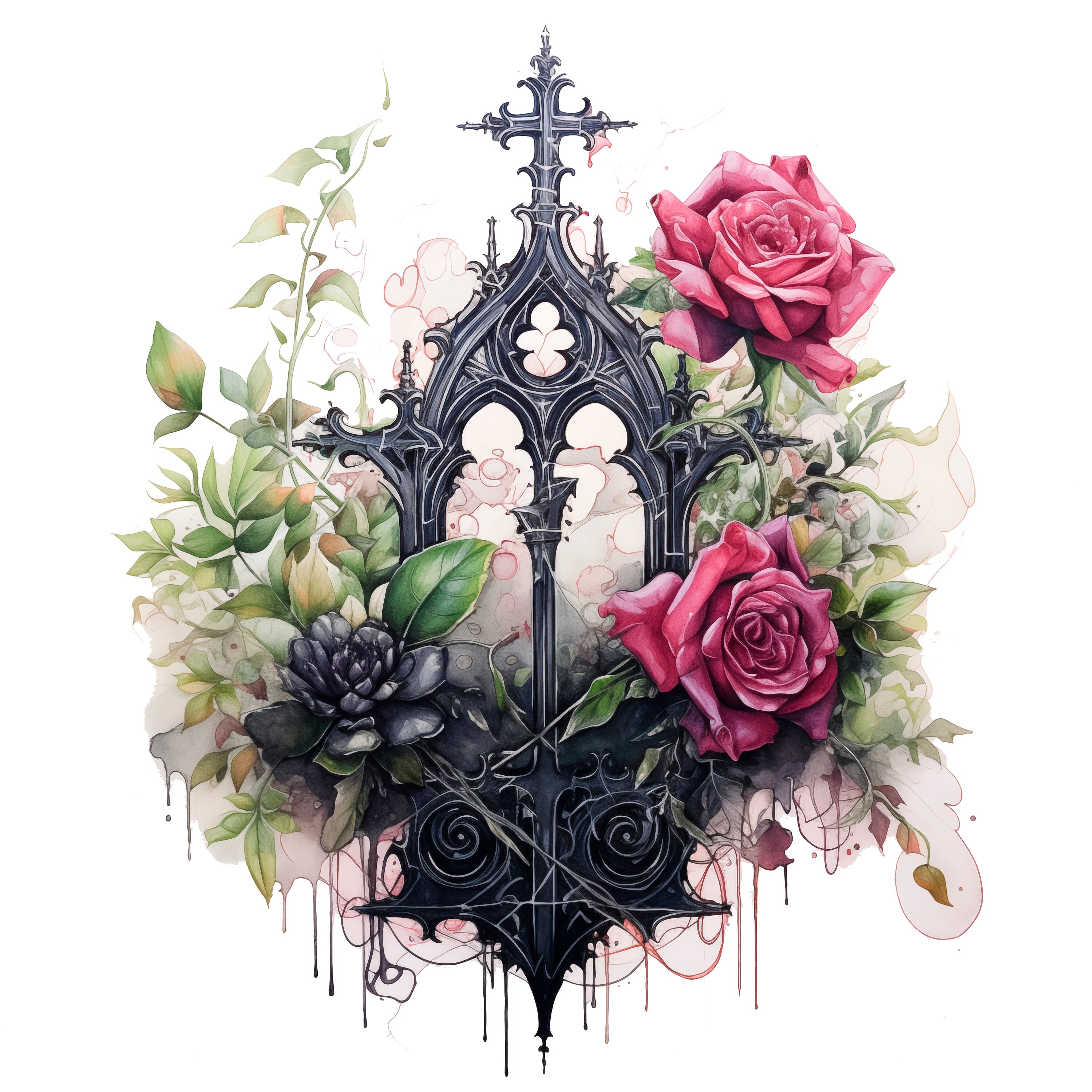 10 PNG Watercolor Gothic Floral Clipart, Magical Gothic Flowers Clip ...