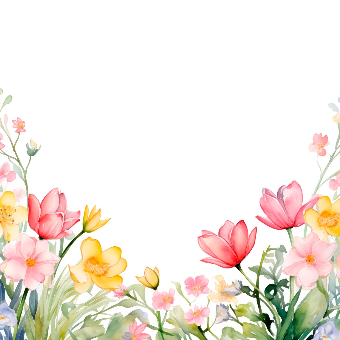 10 Spring Flower Border Clipart, Watercolor Vibrant Flowers PNG ...