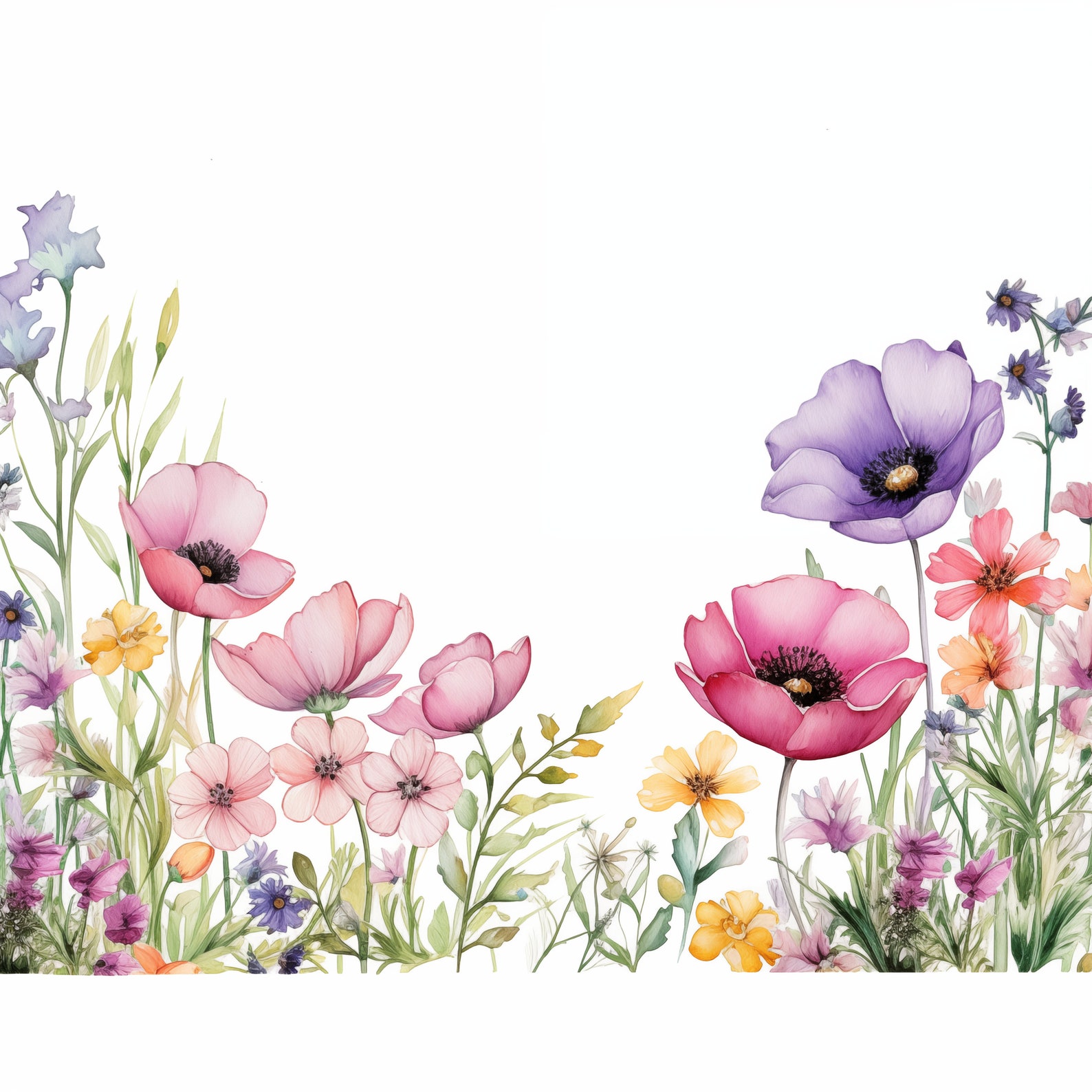 10 Spring Flower Border Clipart, Watercolor Vibrant Flowers PNG ...
