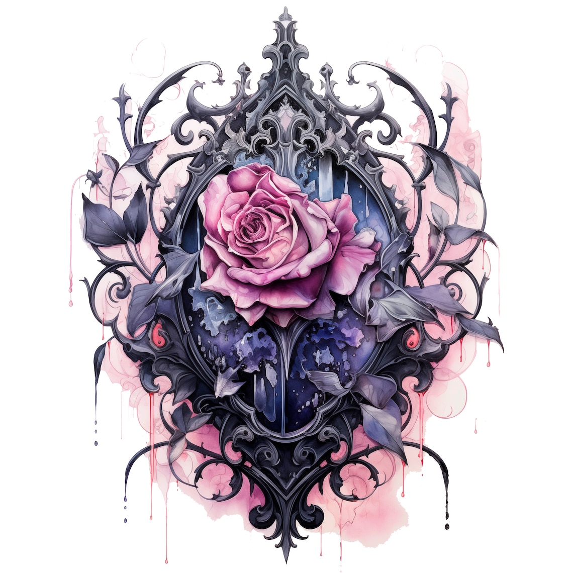 10 PNG Watercolor Gothic Floral Clipart, Magical Gothic Flowers Clip ...