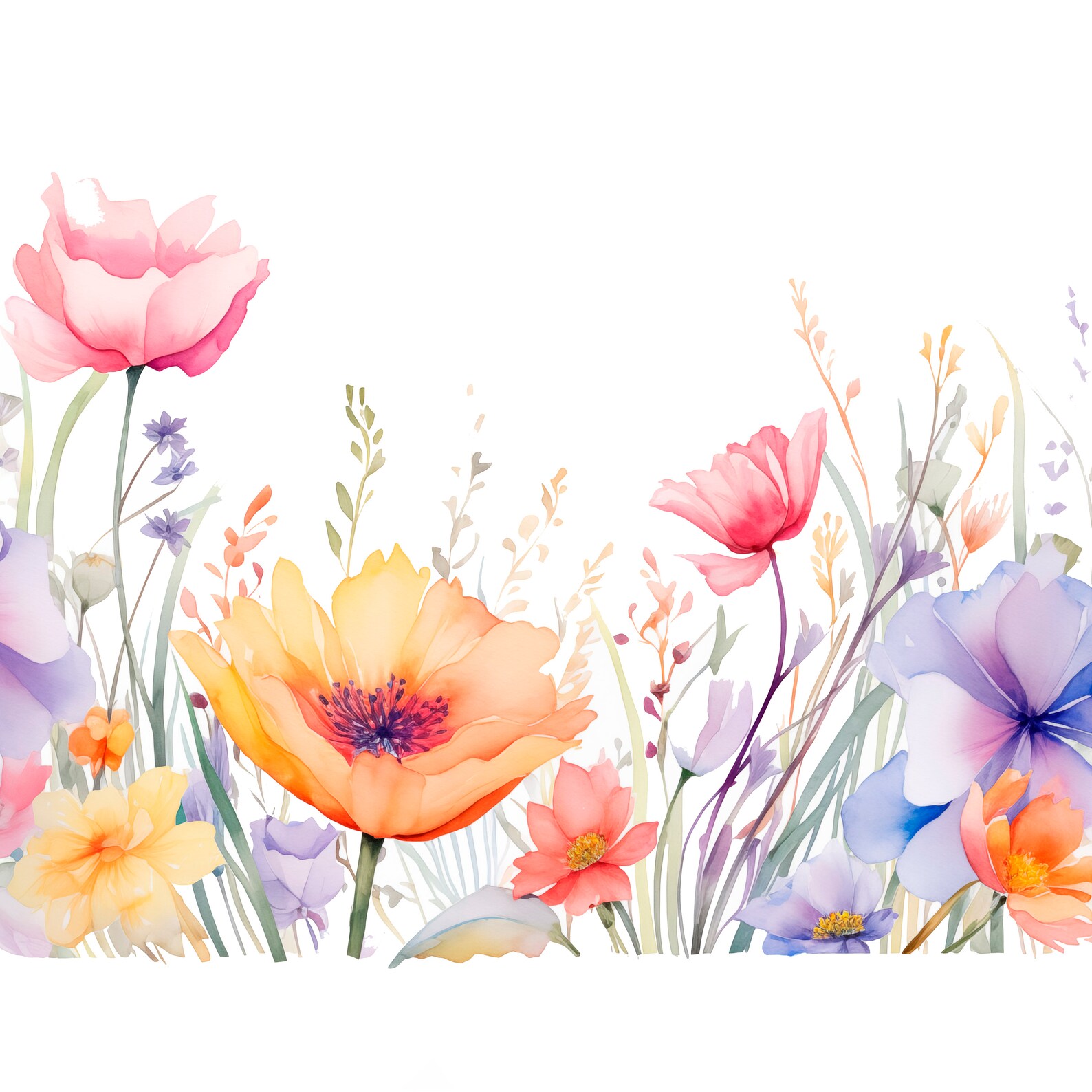 10 Spring Flower Border Clipart, Watercolor Vibrant Flowers PNG ...