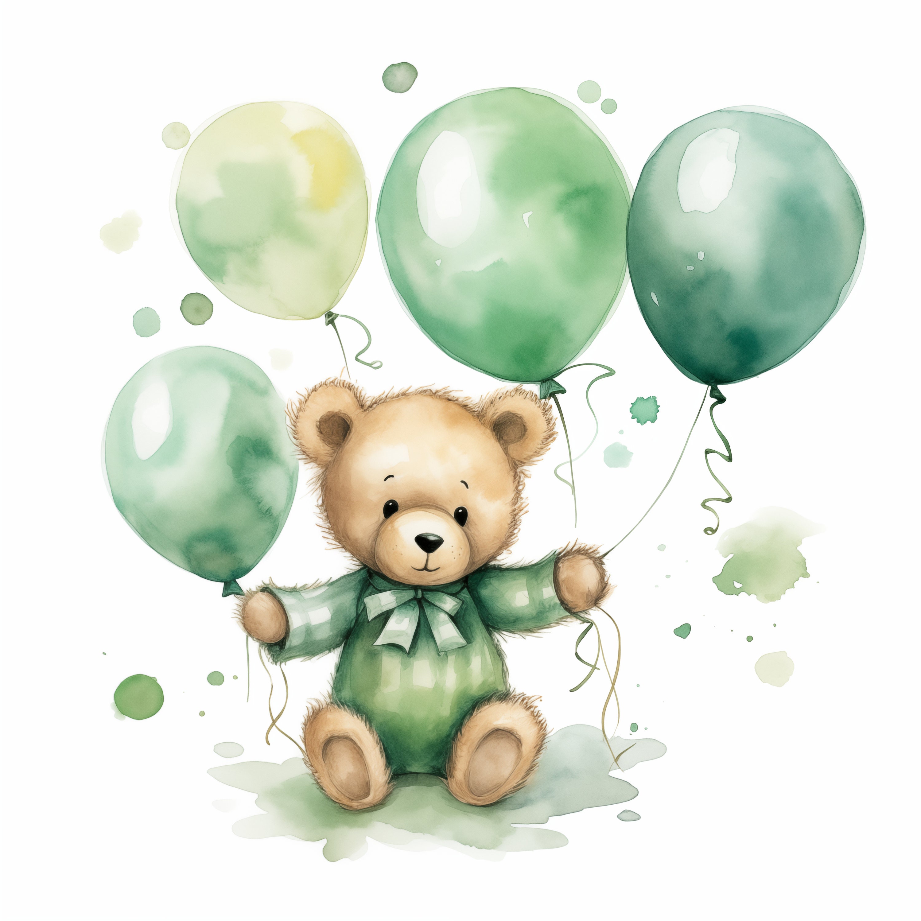 Watercolor Green Teddy Bear Baby Boy Airplanes Trucks, Baby Shower ...