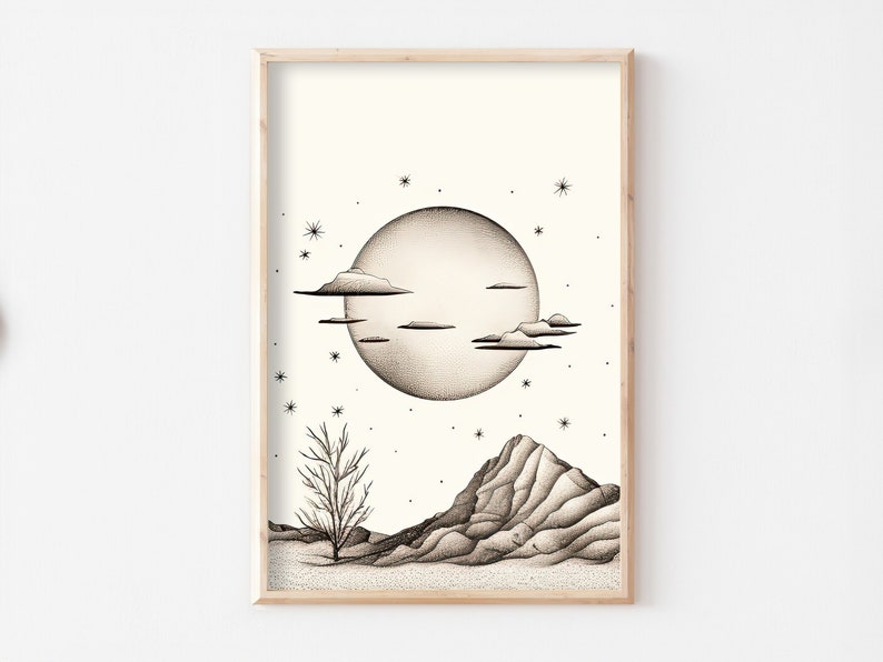 Desert Landscape Line Drawing Boho Triptych Wall Art Desert - Etsy