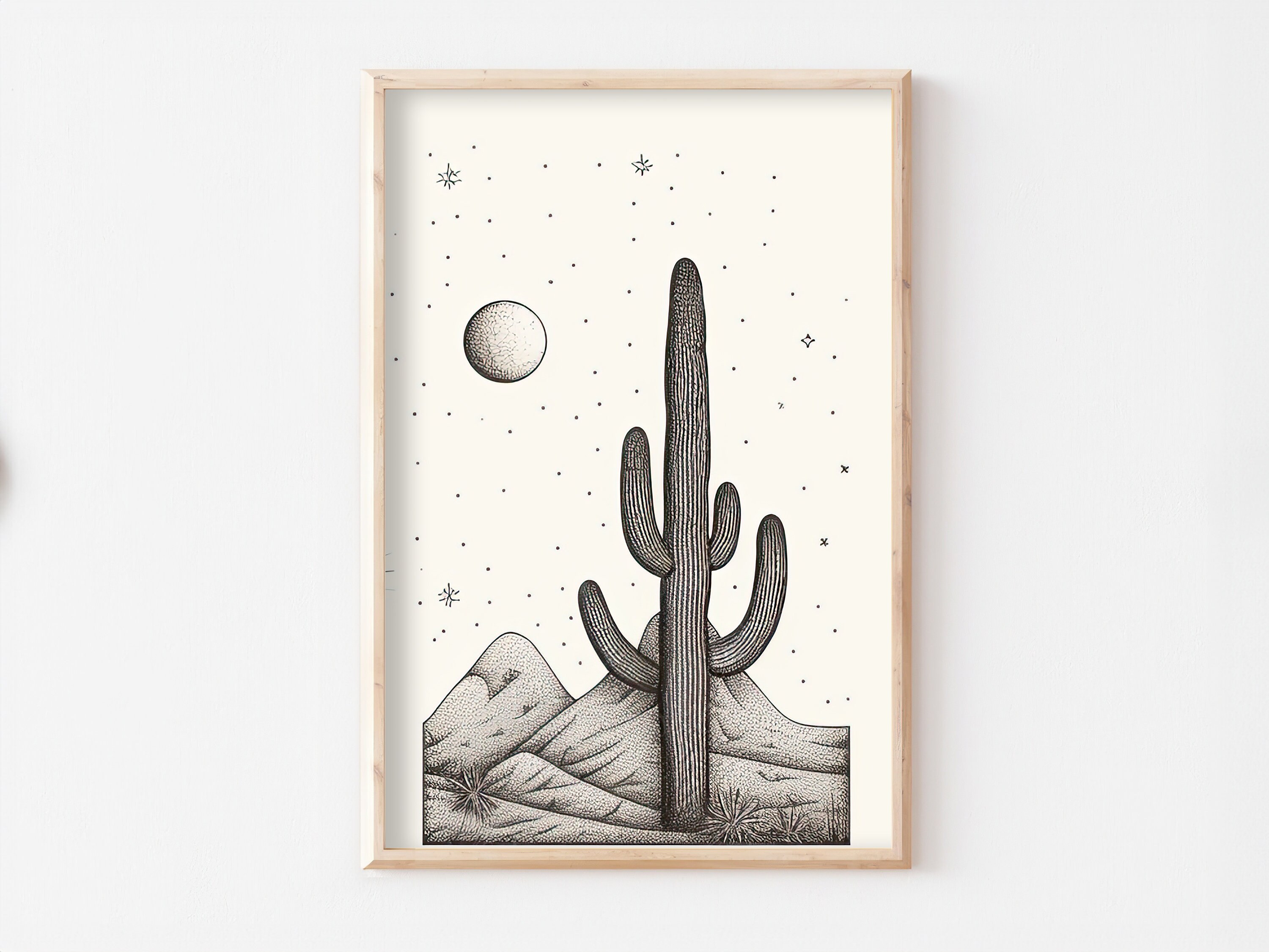 Desert Scene Line Drawing - Boho Desert Landscape Triptych Wall Art ...