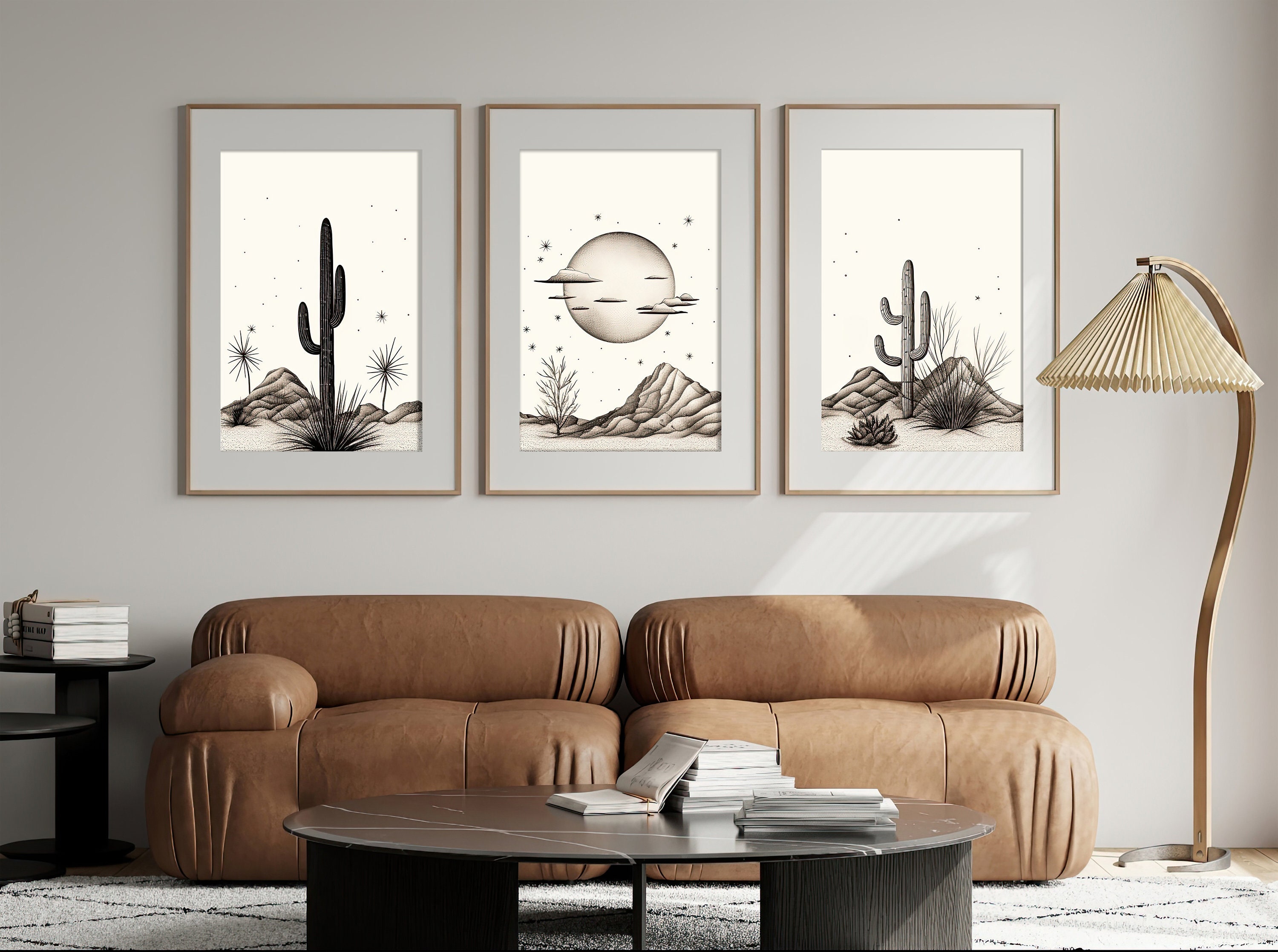 Desert Landscape Line Drawing Boho Triptych Wall Art Desert - Etsy