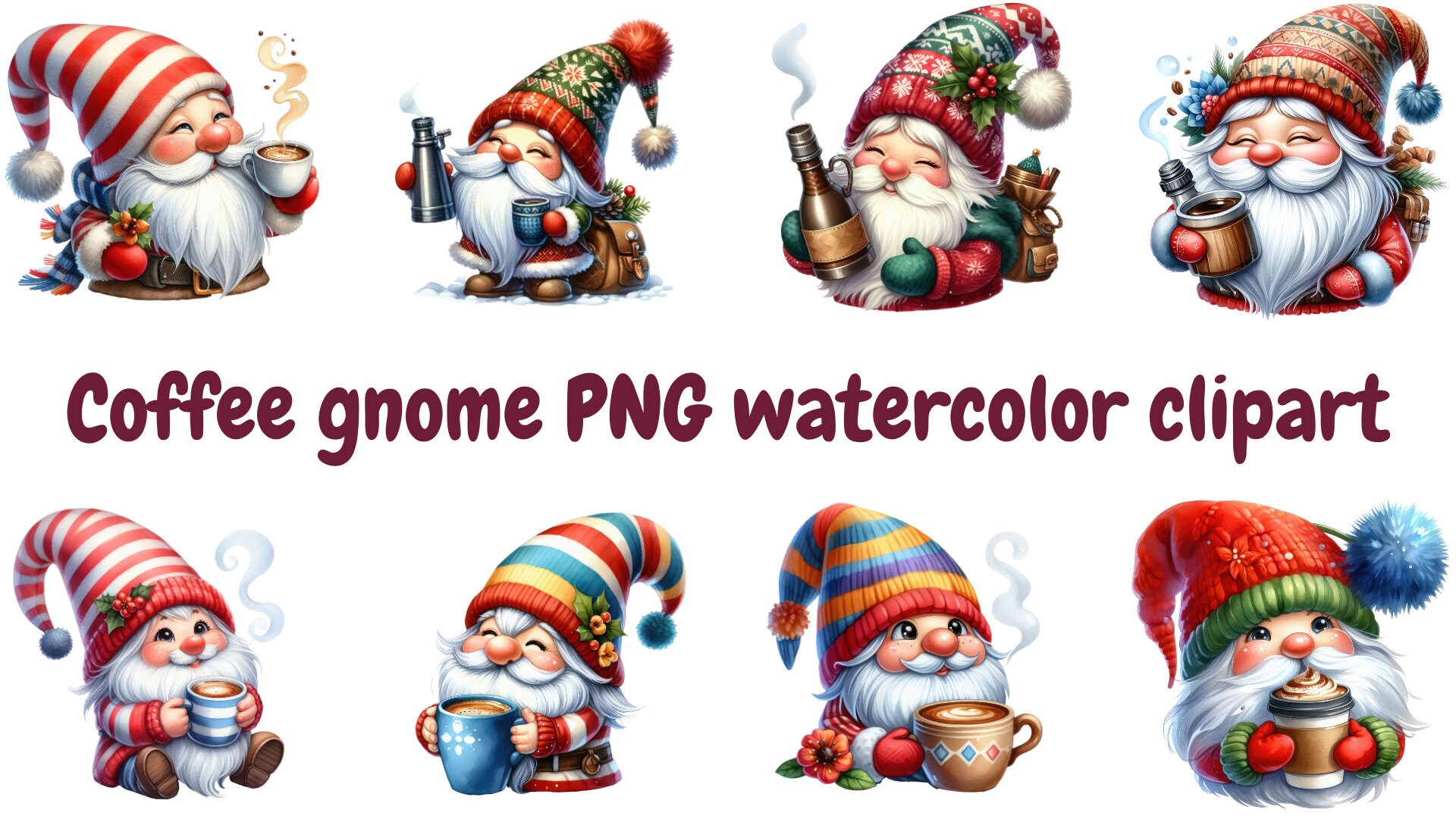 Watercolor Gnome Coffee Clipart, 80 Coffee Gnome PNG, Gnome Coffee PNG ...
