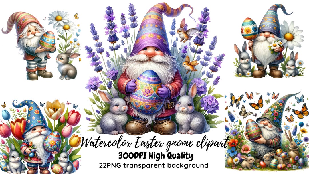 Watercolor Easter Gnome Clipart, 22 PNG Easter Gnome Clipart, Easter ...