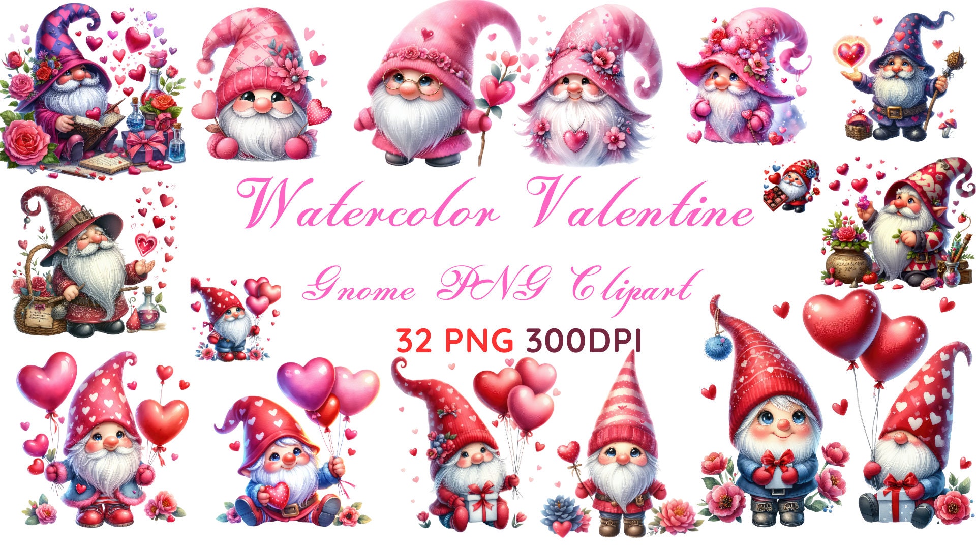 Watercolor Valentines Gnomes PNG Clipart, 32 High Quality PNG, Gnome ...