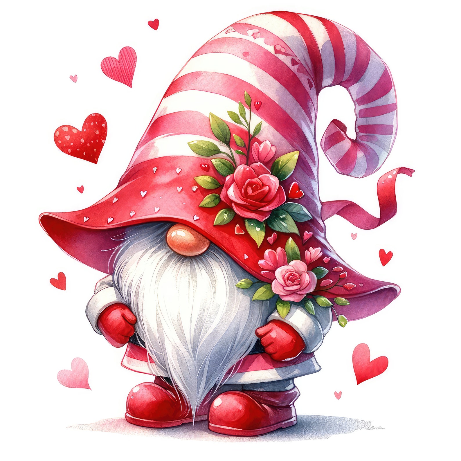 Watercolor Romantic Valentine Gnome Clipart, 38 PNG Cute Valentine ...