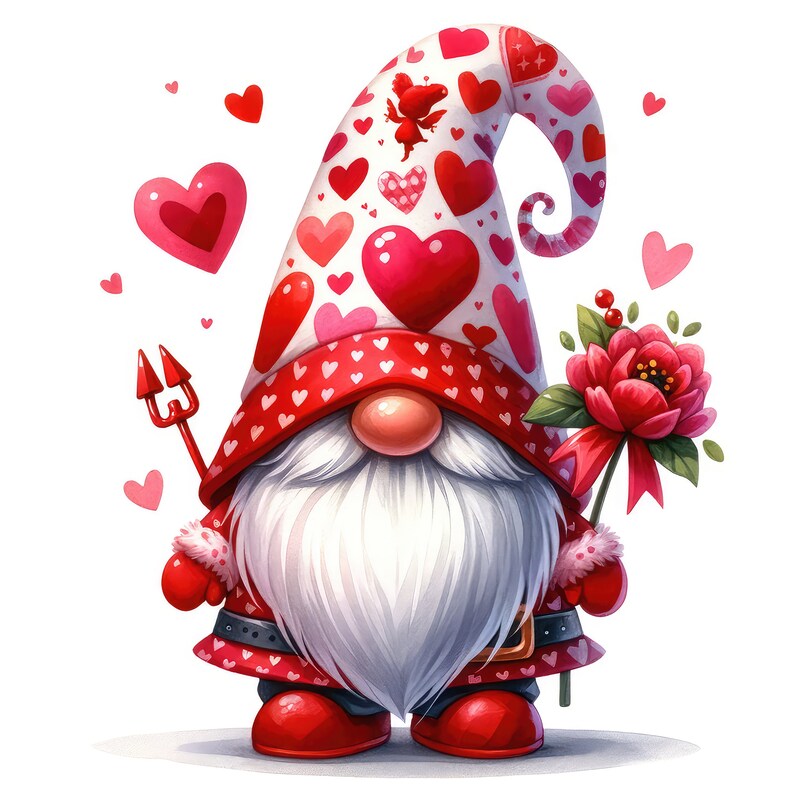 Watercolor Romantic Valentine Gnome Clipart, 38 PNG Cute Valentine ...
