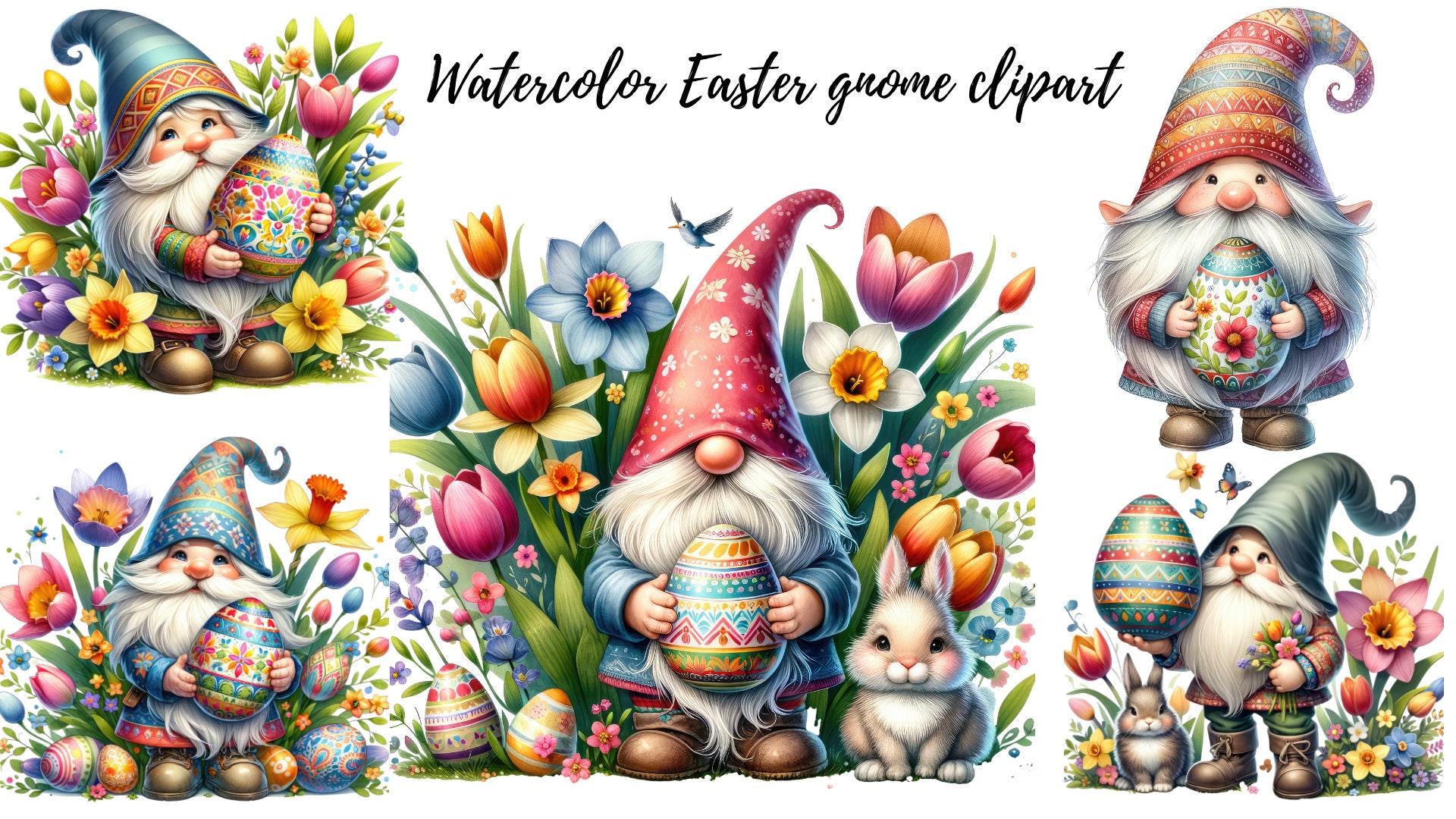 Watercolor Easter Gnome Clipart, 22 PNG Easter Gnome Clipart, Easter ...