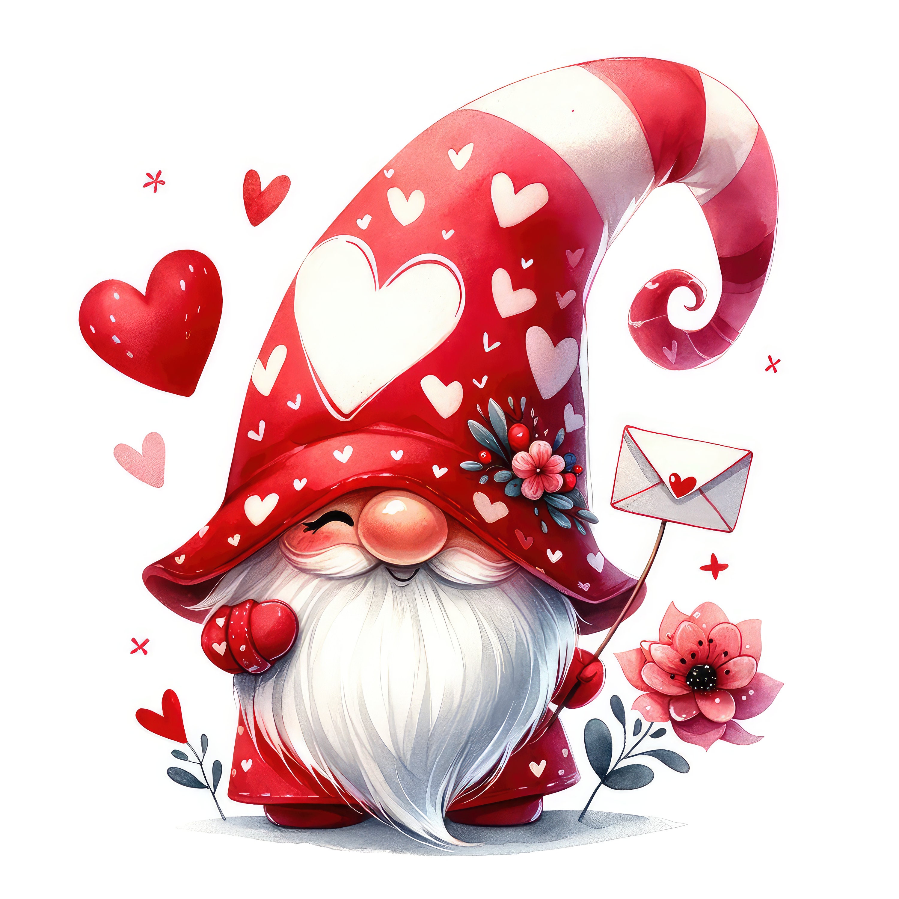 Watercolor Romantic Valentine Gnome Clipart, 38 PNG Cute Valentine ...