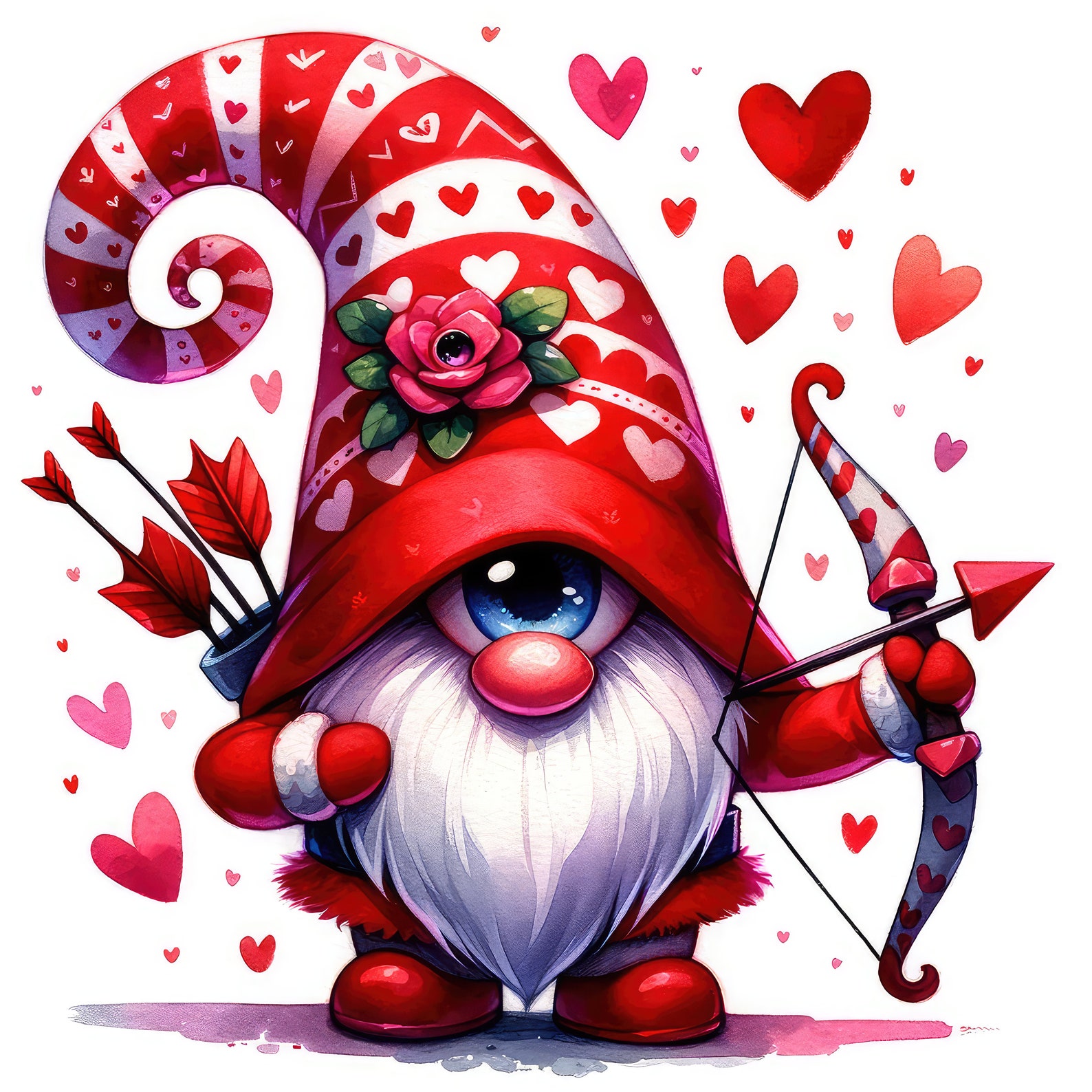 Watercolor Romantic Valentine Gnome Clipart, 38 PNG Cute Valentine ...