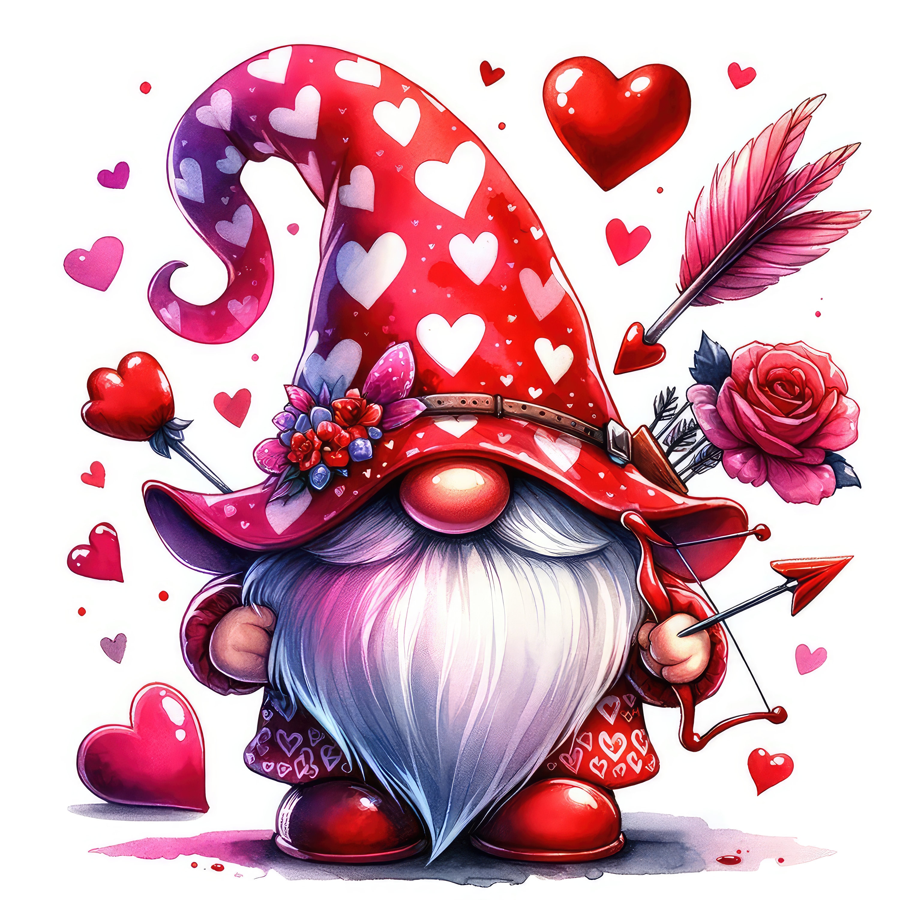 Watercolor Romantic Valentine Gnome Clipart, 38 PNG Cute Valentine ...