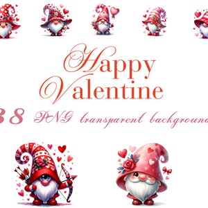 Watercolor Romantic Valentine Gnome Clipart, 38 PNG Cute Valentine ...