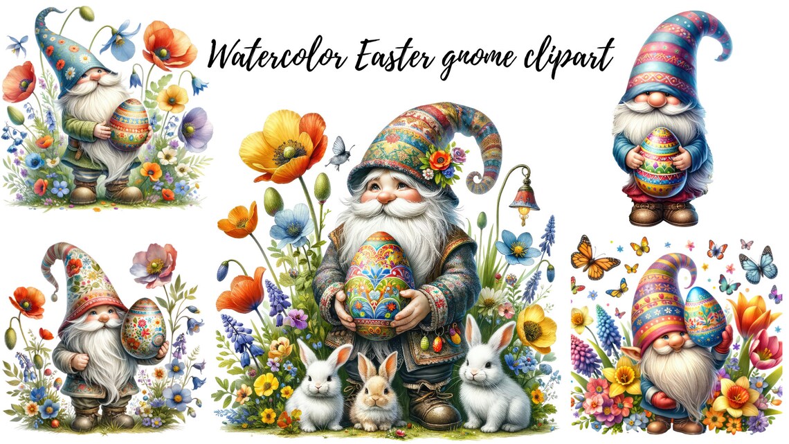 Watercolor Easter Gnome Clipart, 22 PNG Easter Gnome Clipart, Easter ...