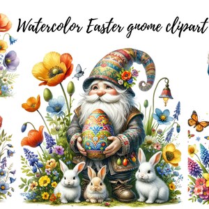 Watercolor Easter Gnome Clipart, 22 PNG Easter Gnome Clipart, Easter ...