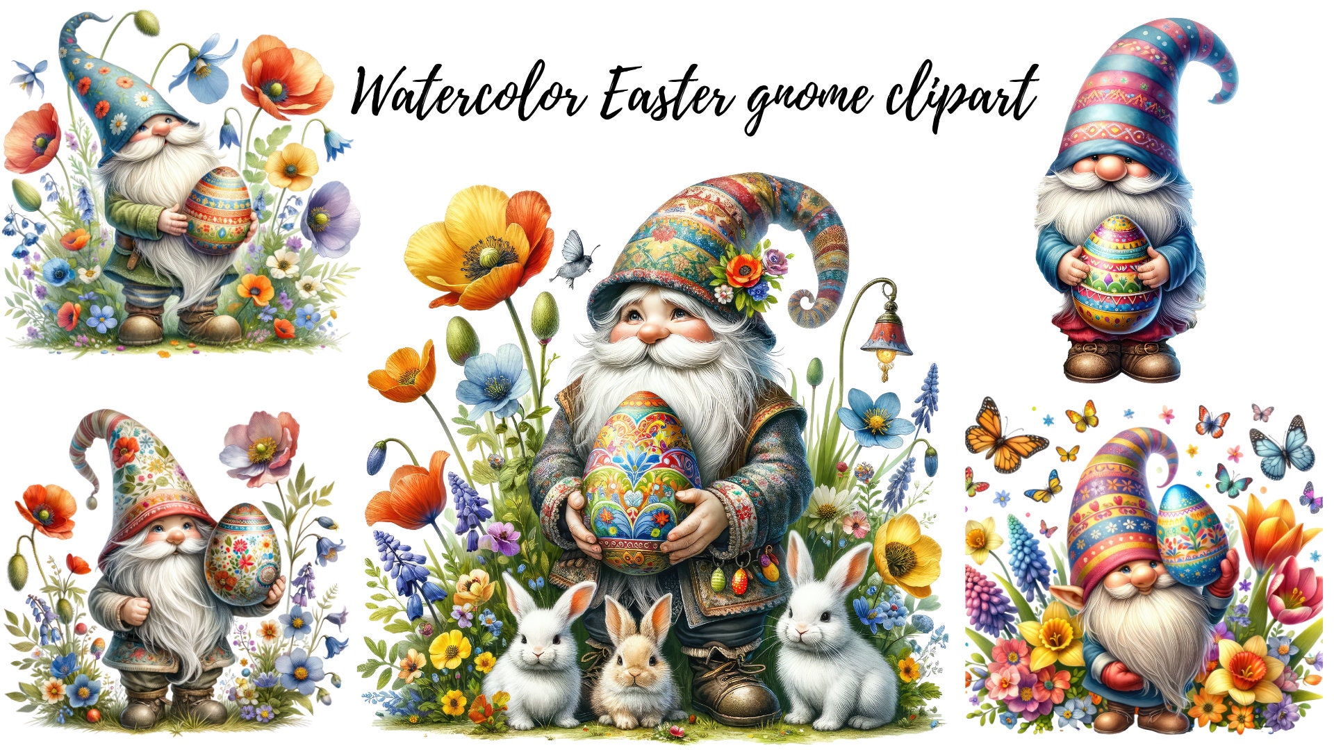 Watercolor Easter Gnome Clipart, 22 PNG Easter Gnome Clipart, Easter ...
