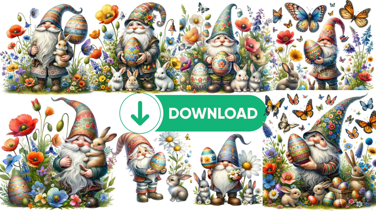 Watercolor Easter Gnome Clipart, 22 PNG Easter Gnome Clipart, Easter ...