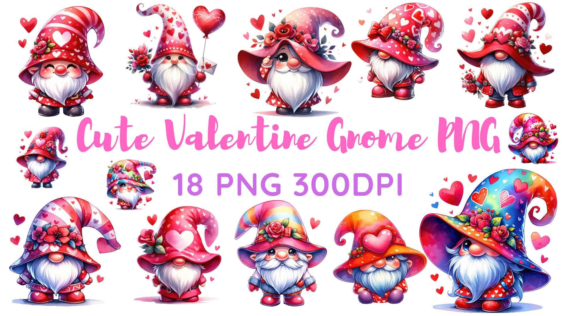Watercolor Valentine Gnome PNG, 18 PNG Festive Gnomes Clipart ...