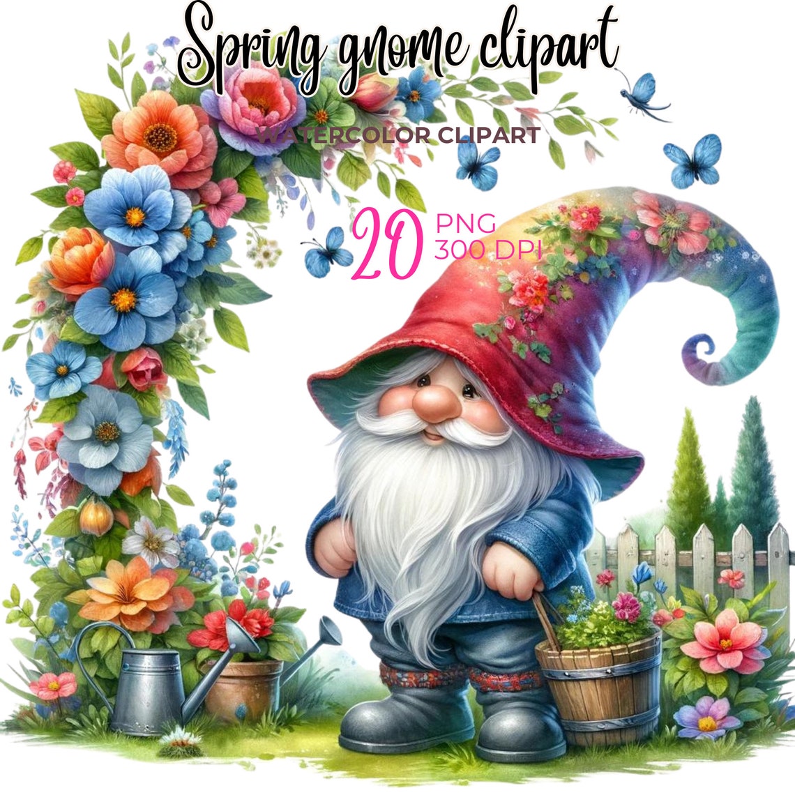 Watercolor Garden Gnome Clipart, 20 Cute Gnome Clipart, Garden Gnomes ...