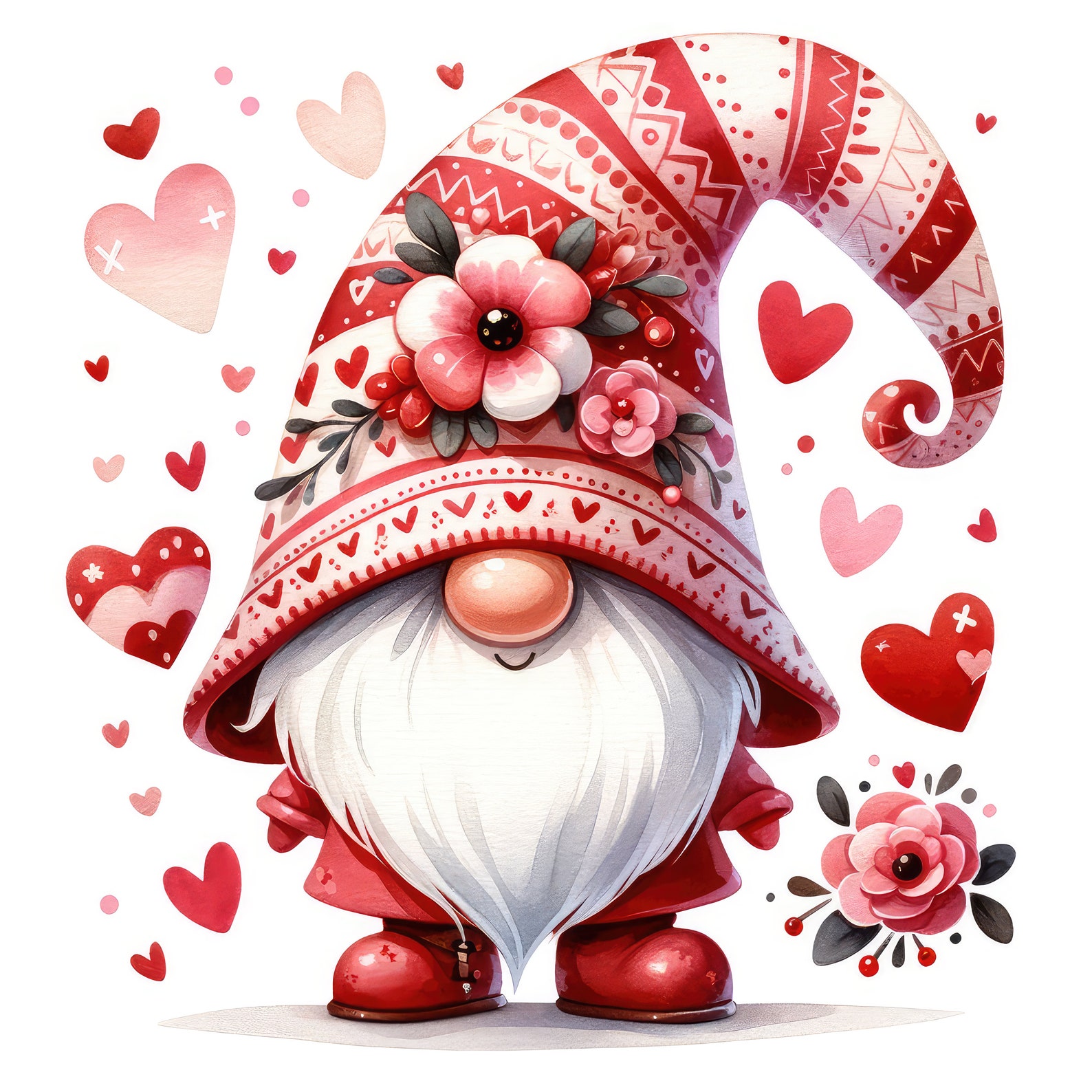 Watercolor Romantic Valentine Gnome Clipart, 38 PNG Cute Valentine ...