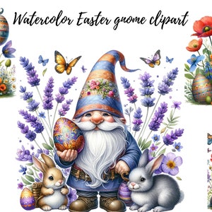 Watercolor Easter Gnome Clipart, 22 PNG Easter Gnome Clipart, Easter ...