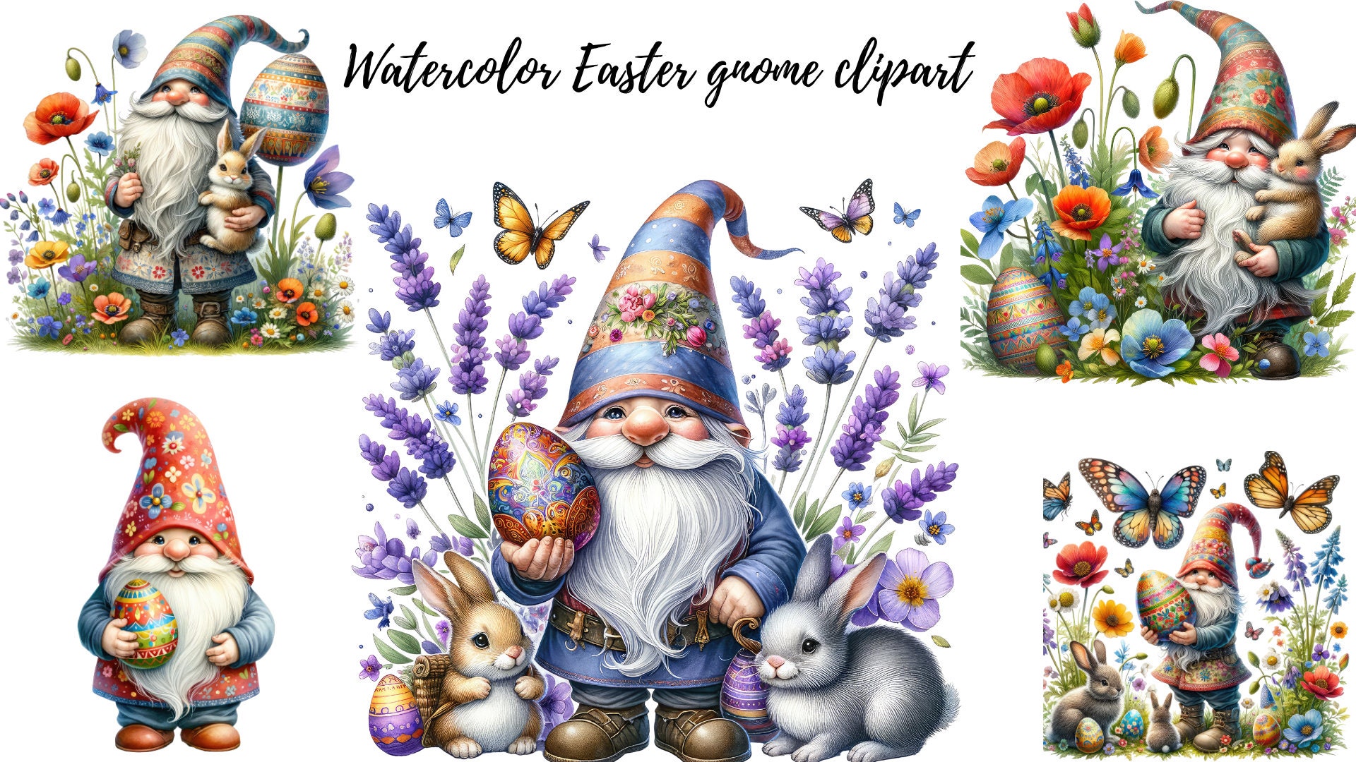 Watercolor Easter Gnome Clipart, 22 PNG Easter Gnome Clipart, Easter ...
