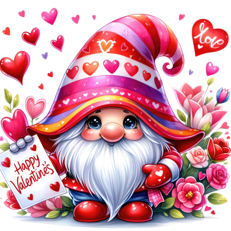 Watercolor Romantic Valentine Gnome Clipart, 38 PNG Cute Valentine ...
