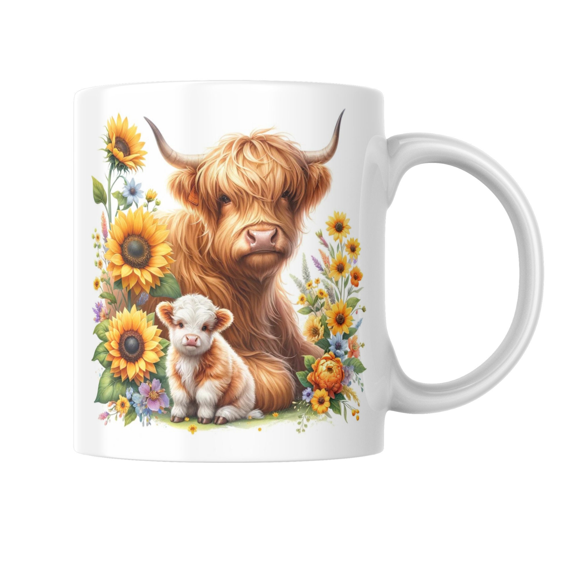 Watercolor Sunflower Highland Cows Clipart, 20 PNG Sunflowers Clipart ...