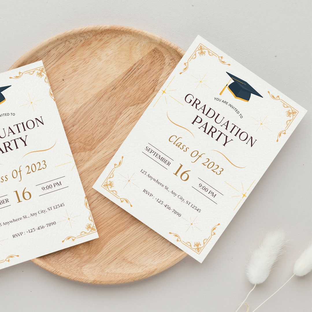 White Graduation Party Invitation, Editable Senior Graduation ...