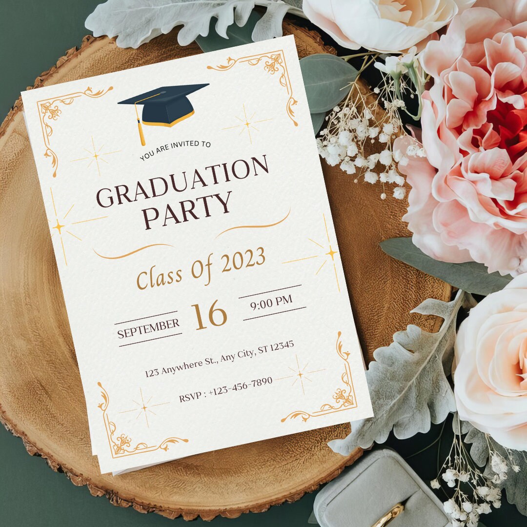 White Graduation Party Invitation, Editable Senior Graduation ...