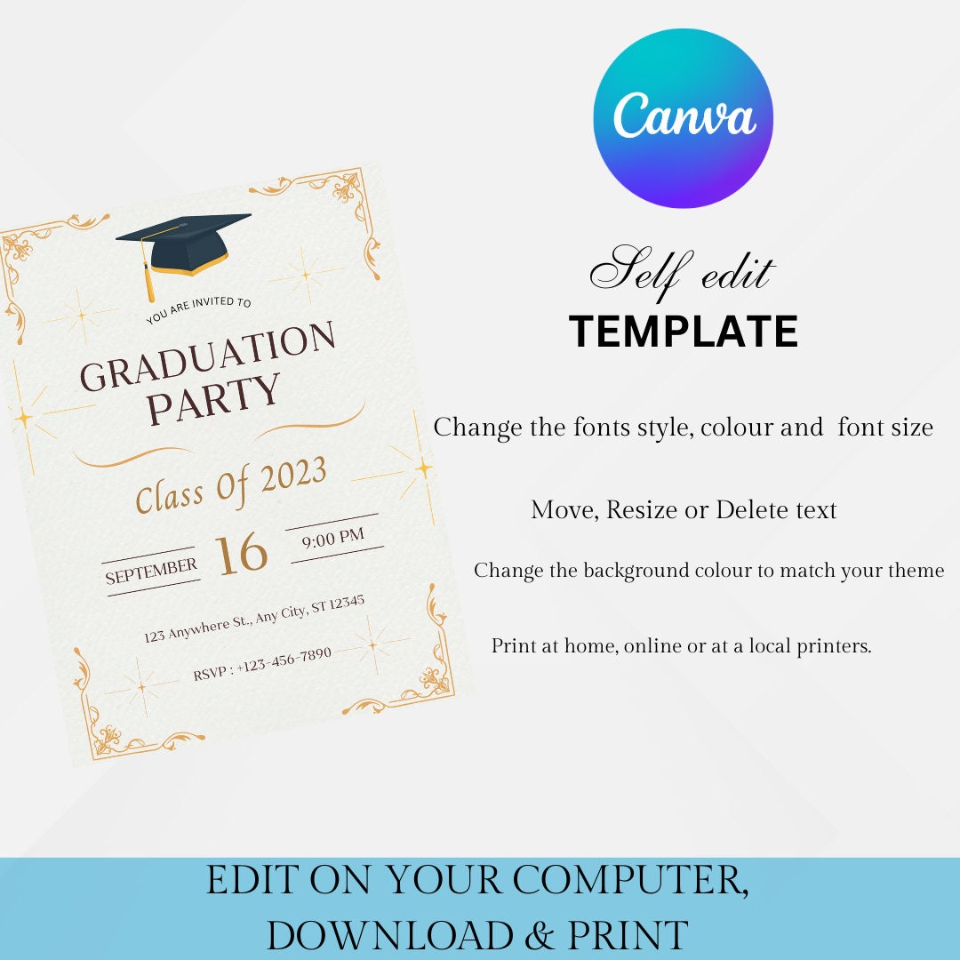 White Graduation Party Invitation, Editable Senior Graduation ...