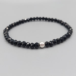 Black Crystal Bracelet, Sterling Silver Beaded Sparkly Black Bracelet ...
