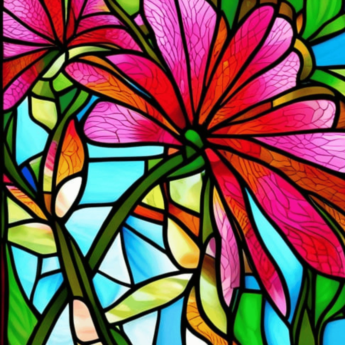 Stained Glass Flower Digital Art Prints AI Generated Printable Wall Art ...