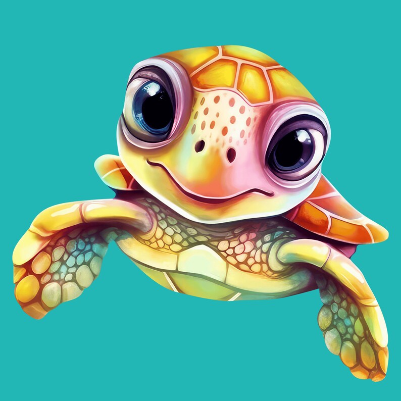 Colorful Baby Turtle Art Print AI Generated Printable Wall Art Handmade ...