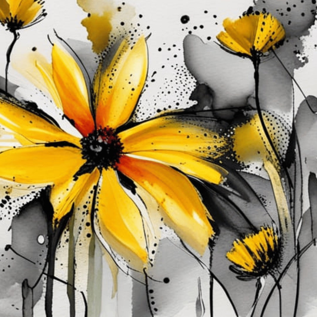 Black Yellow Flower Digital Art Prints AI Generated Printable Wall Art ...