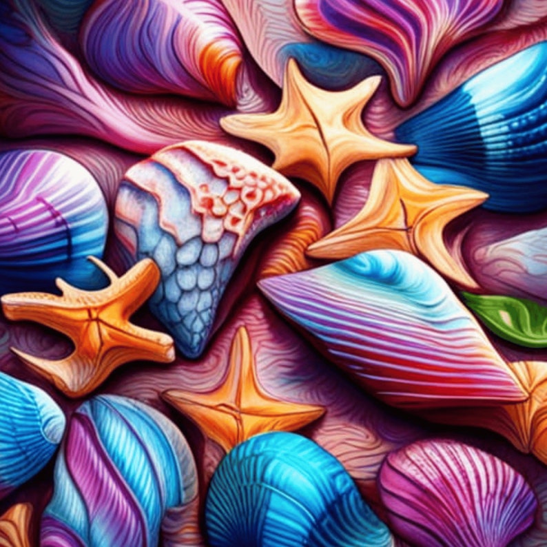 Pretty Seashells Digital Print AI Generated Printable Wall Art Handmade ...