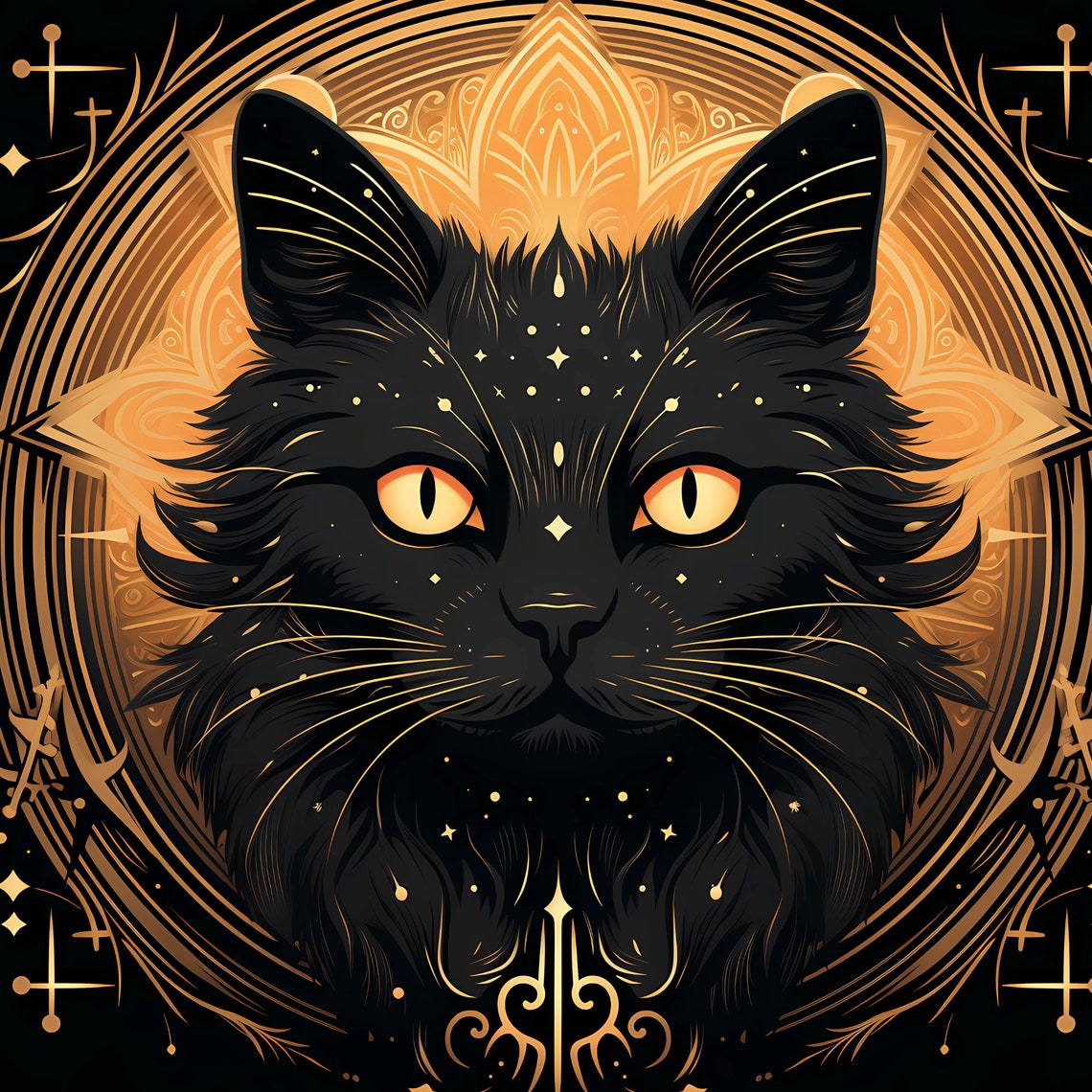 Black and Gold Cat Digital Art Prints AI Generated Printable Wall Art ...