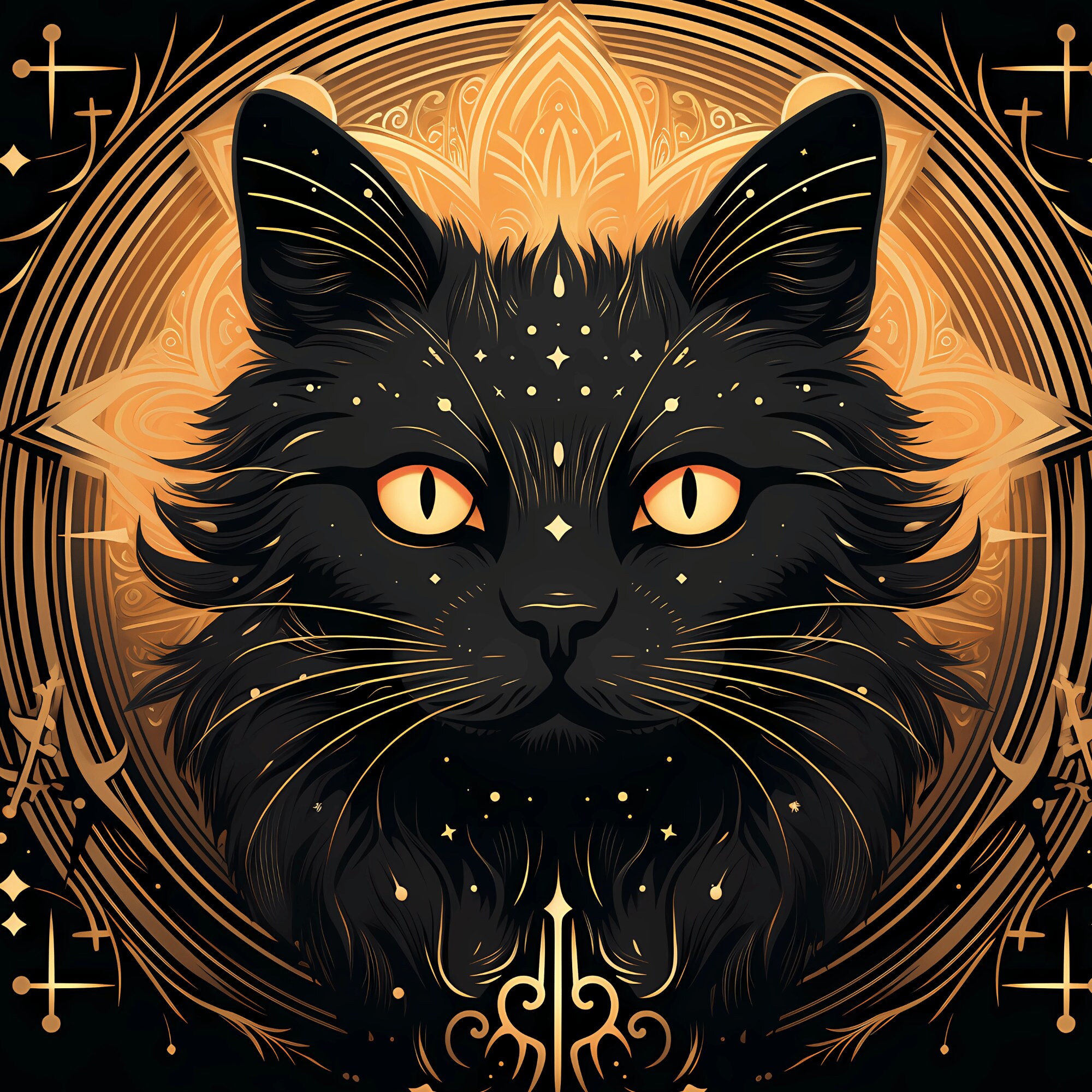 Black and Gold Cat Digital Art Prints AI Generated Printable Wall Art ...