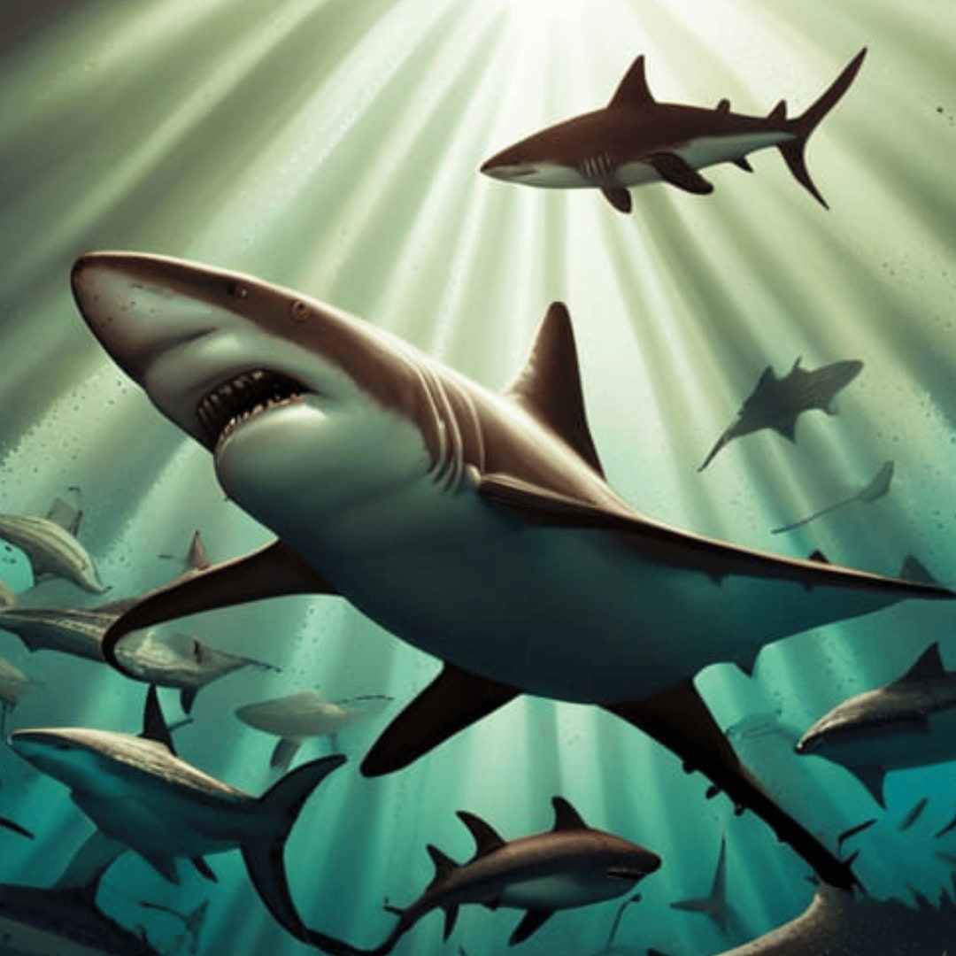 Scary Sharks Art Print AI Generated Printable Wall Art Handmade ...