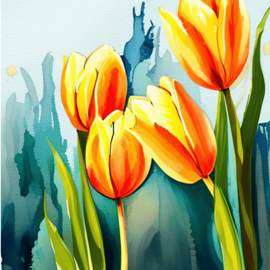 Yellow Tulip Flower Digital Art Prints AI Generated Printable Wall Art ...