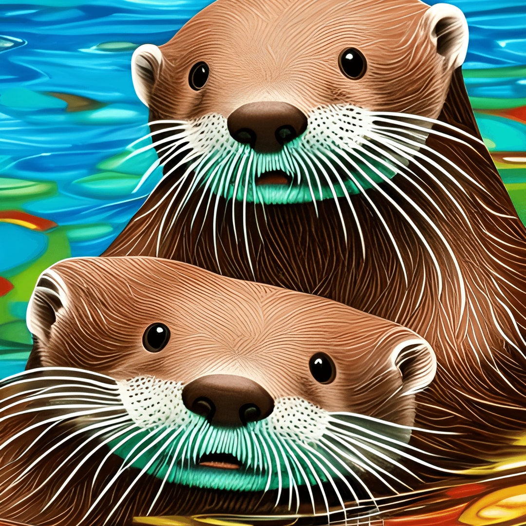Cute Otters Art Print AI Generated Printable Wall Art Handmade & Unique ...